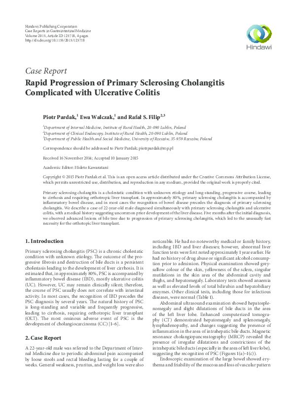 (PDF) Rapid Progression of Primary Sclerosing Cholangitis Complicated ...