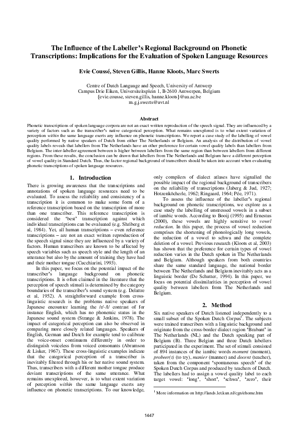 (PDF) The influence of the labeller's regional background on phonetic transcriptions ...