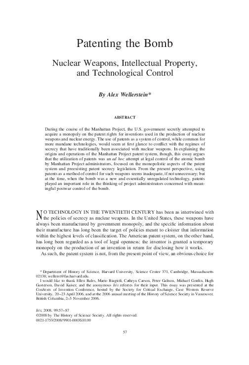 (PDF) Patenting the Bomb: Nuclear Weapons, Intellectual Property, and ...