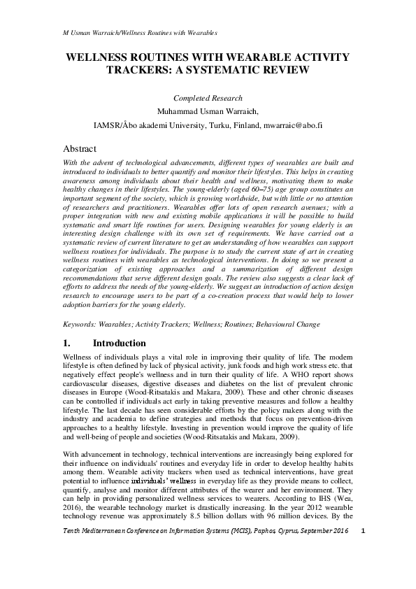 (PDF) WELLNESS ROUTINES WITH WEARABLE ACTIVITY TRACKERS: A SYSTEMATIC ...