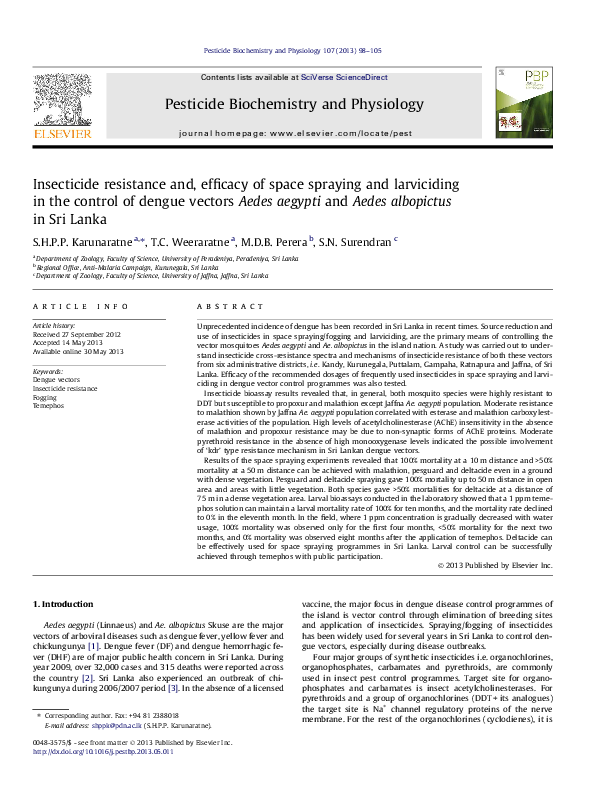 (PDF) Insecticide resistance and, efficacy of space spraying and ...