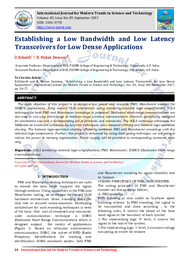 (PDF) Establishing a Low Bandwidth and Low Latency Transceivers for Low ...