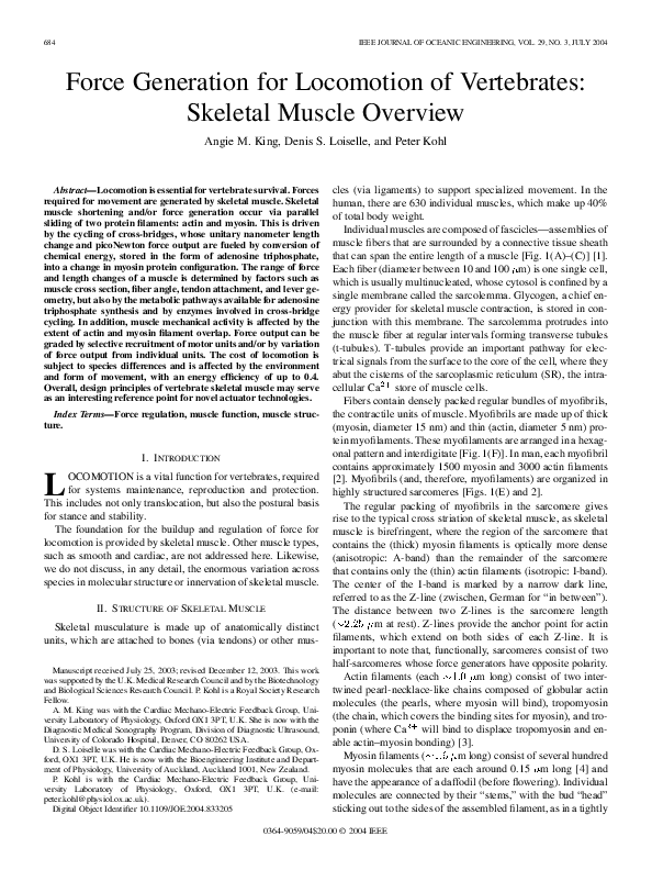 (PDF) Force Generation for Locomotion of Vertebrates: Skeletal Muscle ...