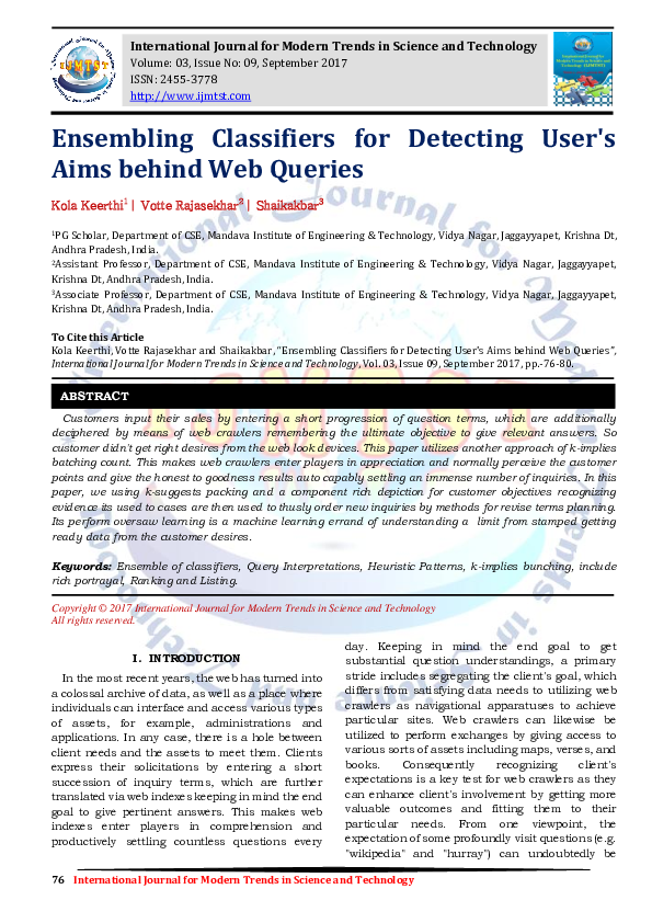 Pdf Ensembling Classifiers For Detecting Users Aims Behind Web Queries