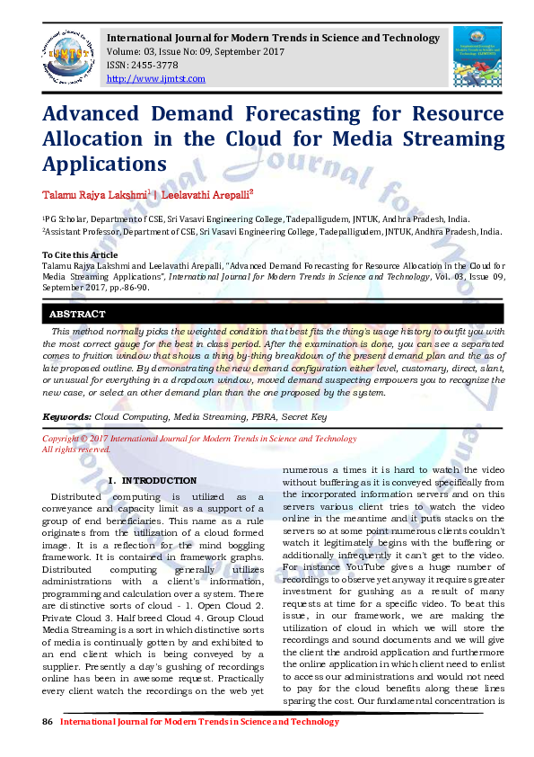 (PDF) Advanced Demand Forecasting for Resource Allocation in the Cloud for Media Streaming ...