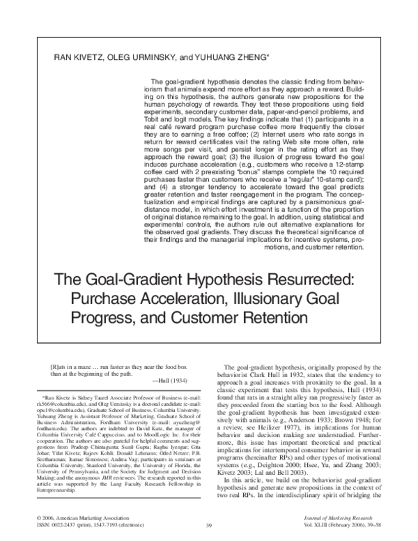 (PDF) The Goal-Gradient Hypothesis Resurrected: Purchase Acceleration ...
