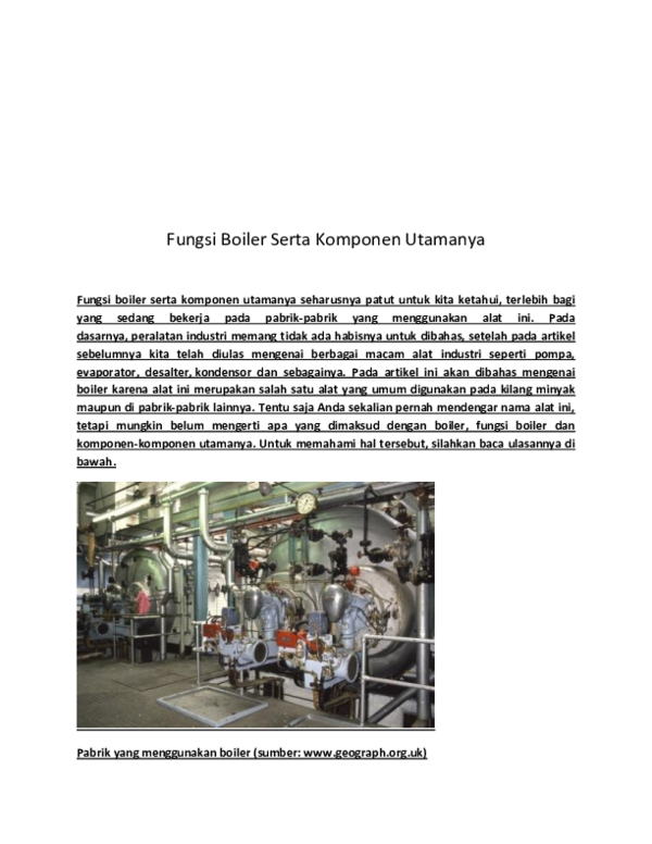 (DOC) Fungsi Boiler Serta Komponen Utamanya