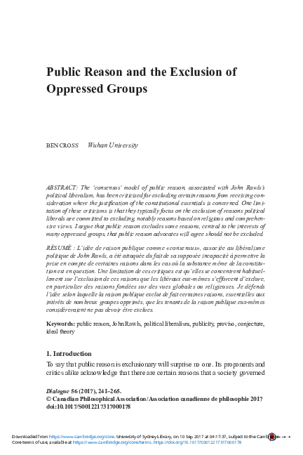 (PDF) Public Reason and the Exclusion of Oppressed Groups