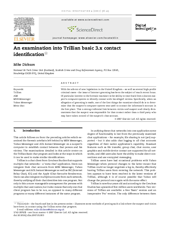 (PDF) An examination into Trillian basic 3.x contact identification ...
