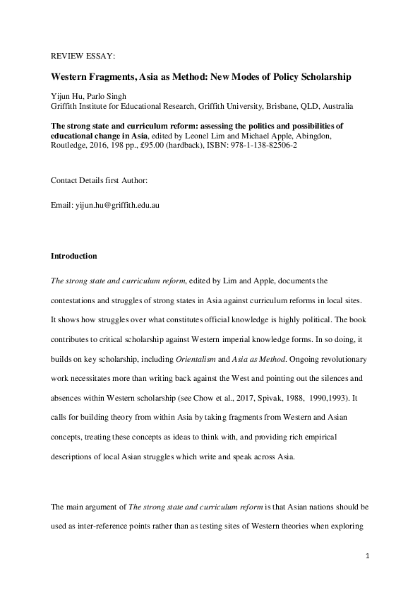 (PDF) Western Fragments, Asia as Method: New Modes of Policy ...