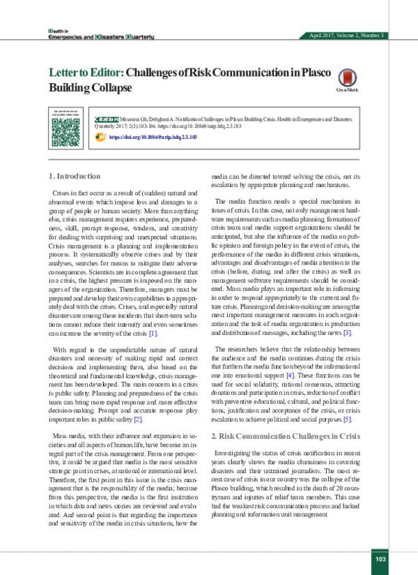 (PDF) Letter to Editor: Challenges of Risk Communication in Plasco ...