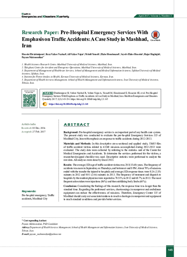 (PDF) Research Paper: Pre-Hospital Emergency Services With Emphasis on ...