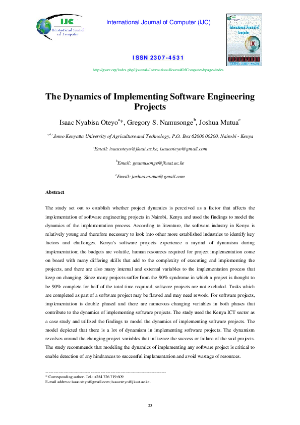 (PDF) The Dynamics of Implementing Software Engineering Projects