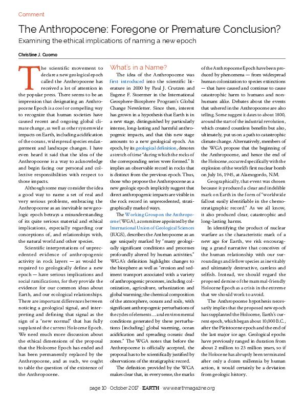 (PDF) The "Anthropocene": Foregone or Premature Conclusion?