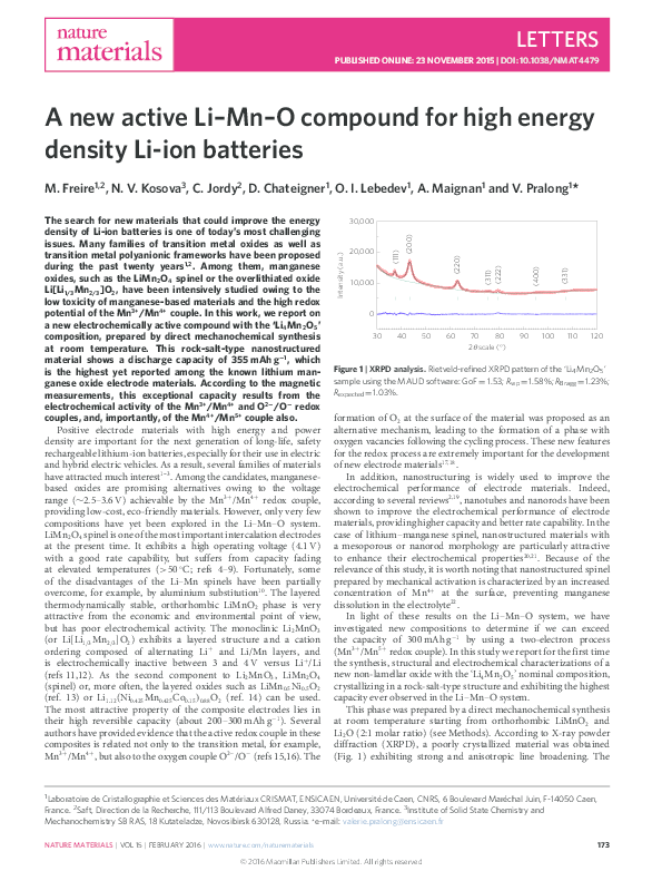 (PDF) A new active Li–Mn–O compound for high energy density Li-ion ...