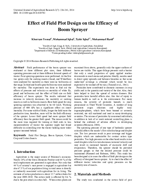 (PDF) Effect of Field Plot Design on the Efficacy of Boom Sprayer