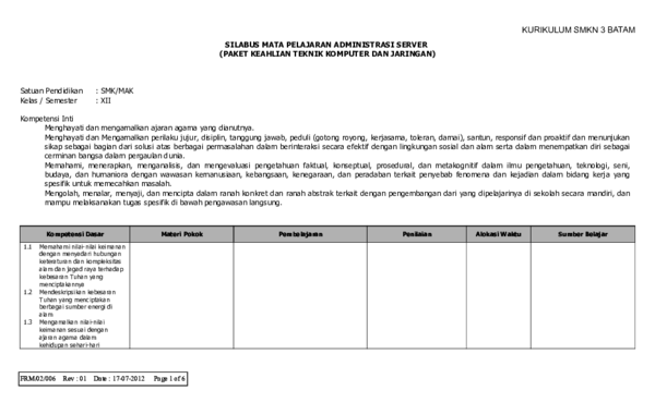 (DOC) XII SILABUS ADMINISTRASI SERVER