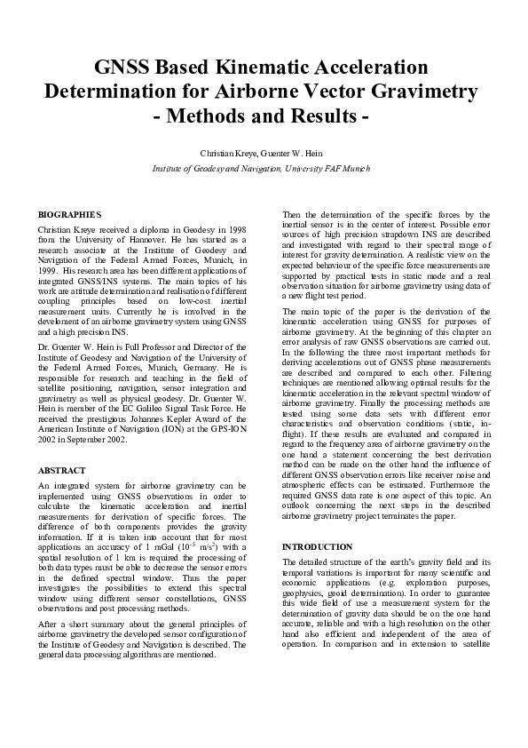 Pdf Gnss Based Kinematic Acceleration Determination For Airborne Vector Gravimetry Methods