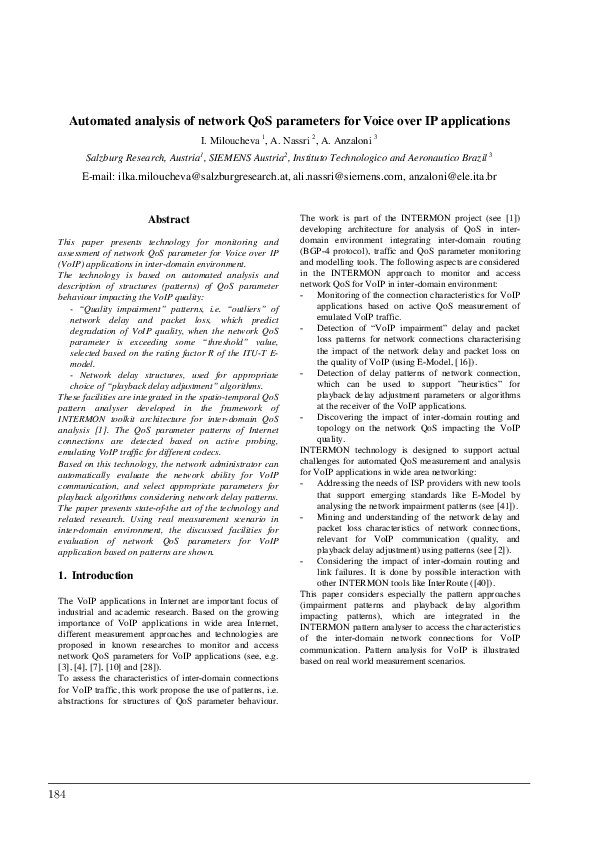 (PDF) Automated analysis of network QoS parameters for Voice over IP applications | Alessandro ...