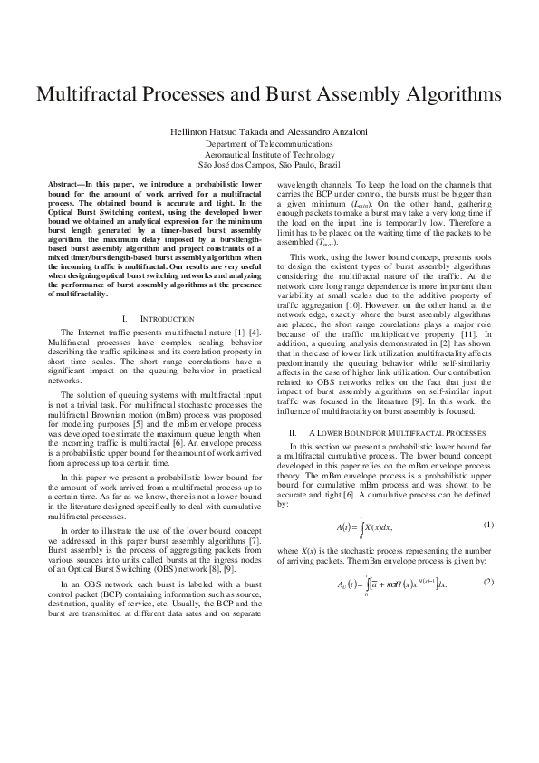 (PDF) Multifractal Processes and Burst Assembly Algorithms