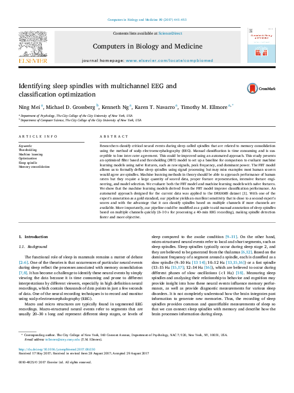 (PDF) Identifying sleep spindles with multichannel EEG and classification optimization