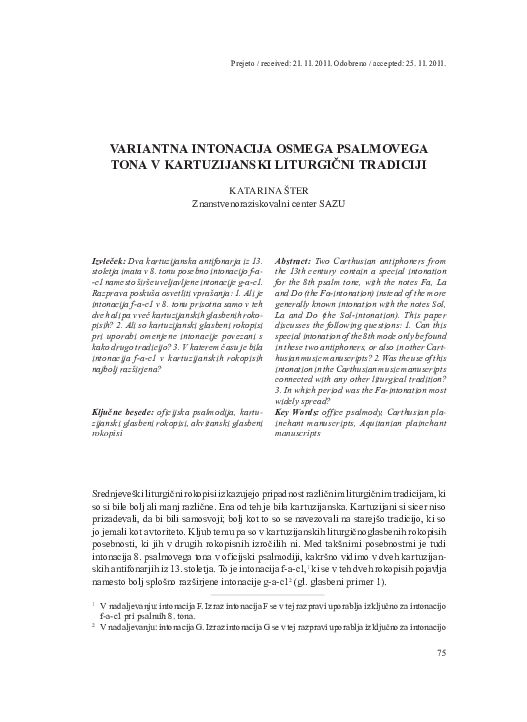 (PDF) Variant Eighth-Psalm Tone Intonation in the Carthusian Liturgical ...