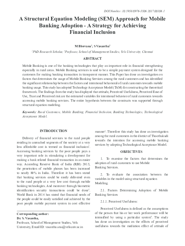 (PDF) A Structural Equation Modeling (SEM) Approach for Mobile Banking Adoption -A Strategy for ...