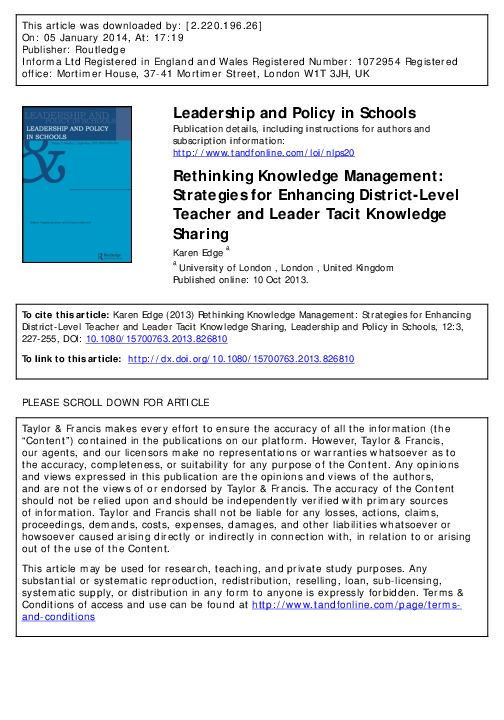(PDF) Rethinking Knowledge Management: Strategies for Enhancing District-Level Teacher and ...