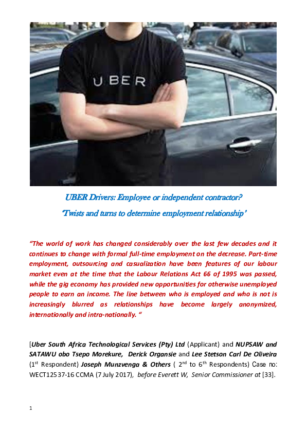 (DOC) UBER Drivers: Employee or independent contractor