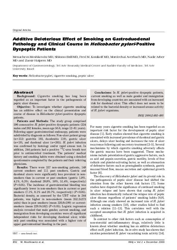 (PDF) Additive deleterious effect of smoking on gastroduodenal ...