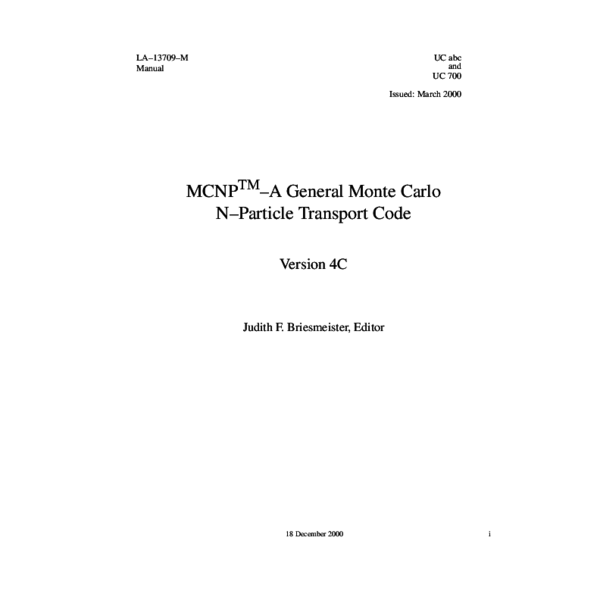 (PDF) MCNP TM –A General Monte Carlo N–Particle Transport Code