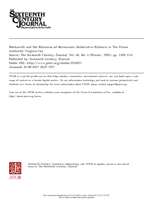 (PDF) Machiavelli and the Rhetorica ad Herennium: Deliberative Rhetoric ...