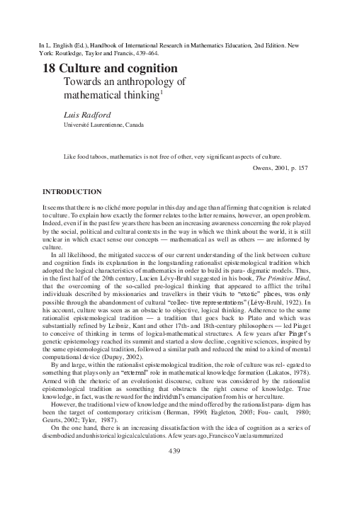 (PDF) Culture and cognition: Towards an anthropology of mathematical ...