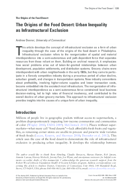 (PDF) The Origins of the Food Desert: Urban Inequality as ...