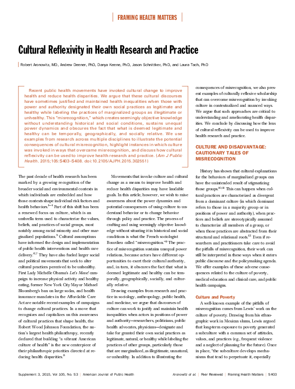 (PDF) Cultural Reflexivity in Health Research and Practice