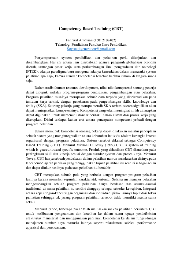 (PDF) Competency Based Training (CBT