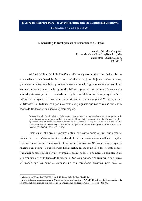 (PDF) EL SENSIBLE Y LO INTELIGIBLE EN EL PENSAMIENTO DE PLATÓN