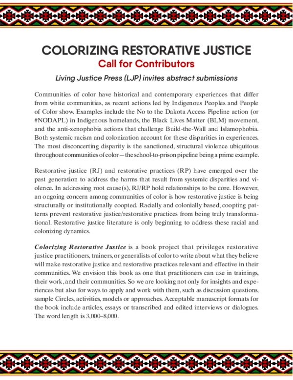 (PDF) COLORIZING RESTORATIVE JUSTICE Call for Contributors