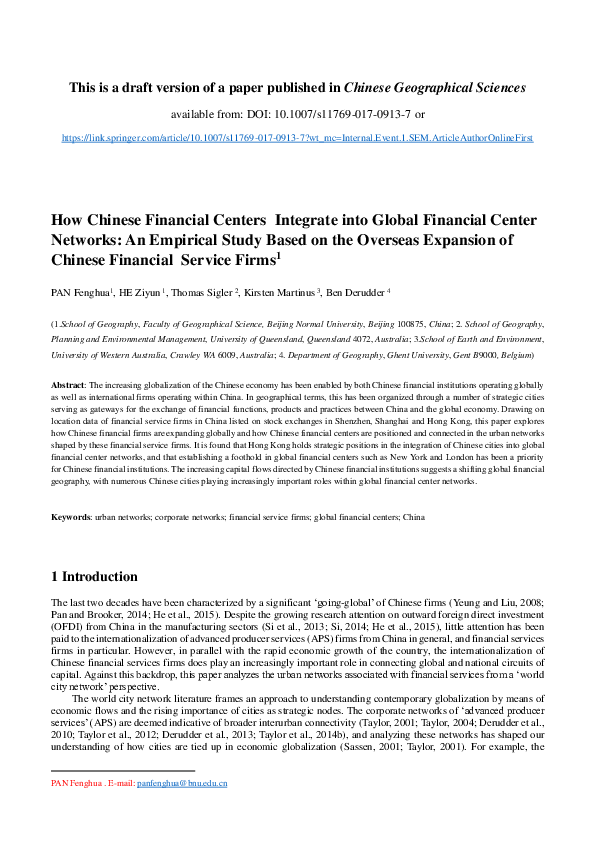 (PDF) How Chinese financial centers integrate into global financial ...