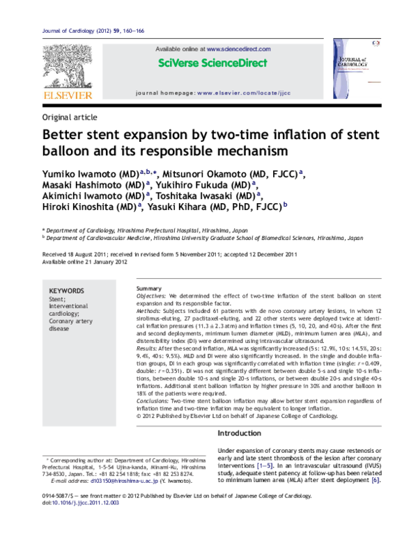 (PDF) Better stent expansion by two-time inflation of stent balloon and ...