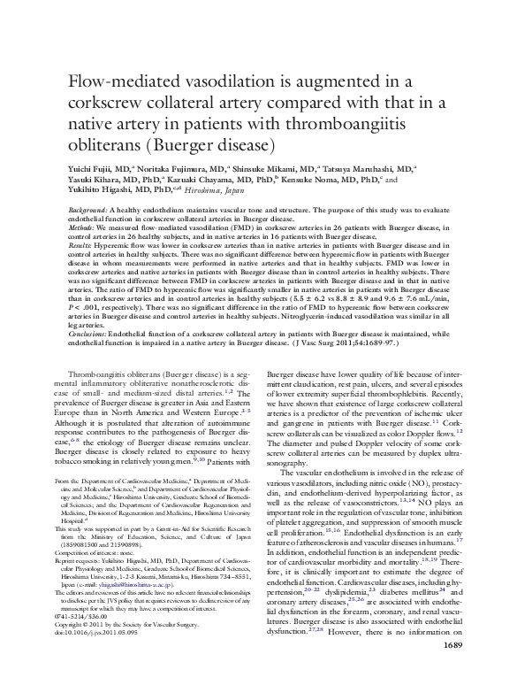 (PDF) Flow-mediated vasodilation is augmented in a corkscrew collateral ...