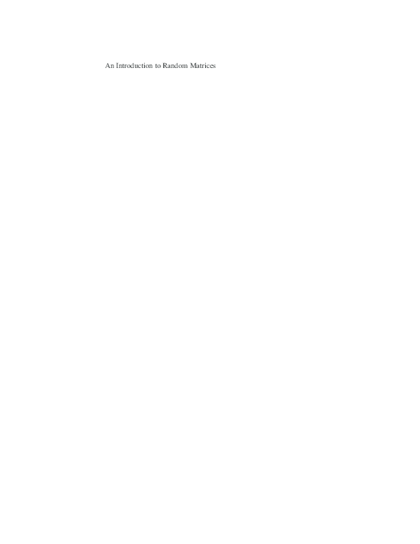 Pdf An Introduction To Random Matrices
