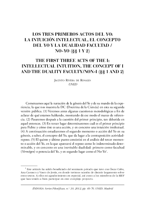 (PDF) Los tres primeros actos del Yo : la intuición intelectual, el ...