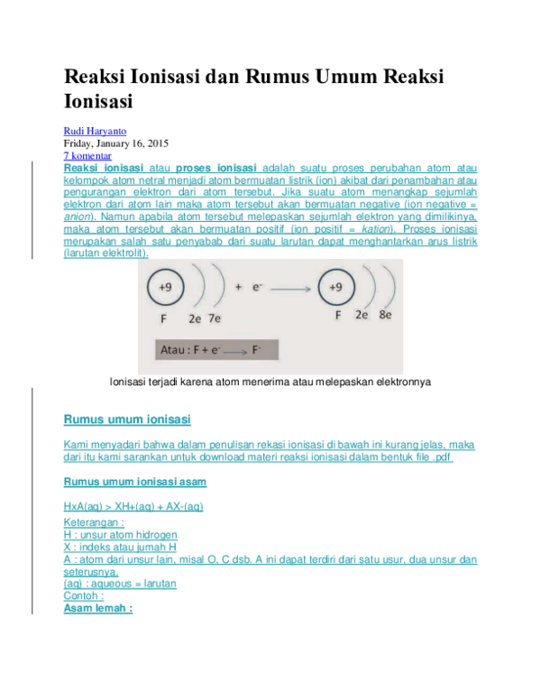 (DOC) Reaksi Ionisasi dan Rumus Umum Reaksi Ionisasi
