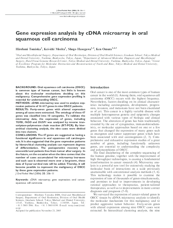 (PDF) Gene expression analysis by cDNA microarray in oral squamous cell ...
