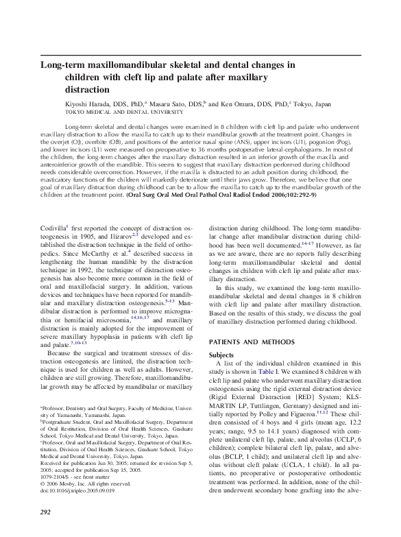 (PDF) Long-term skeletal stability after maxillary advancement with distraction osteogenesis in ...