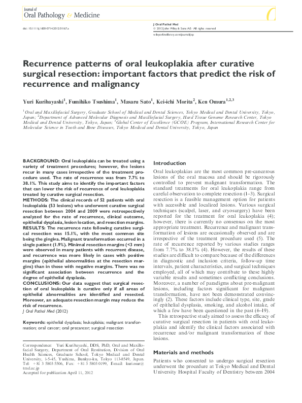 (PDF) Oral leukoplakia-to treat or not to treat | Palle Holmstrup ...