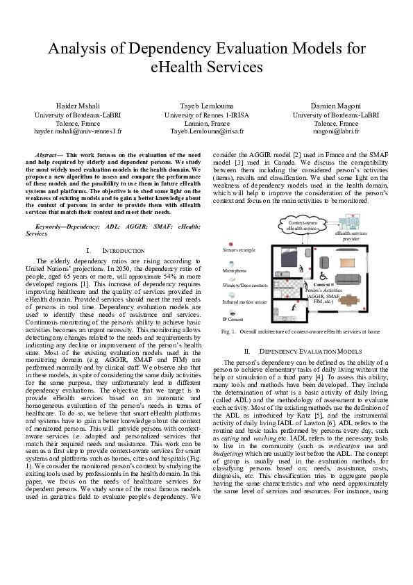 (PDF) Analysis of dependency evaluation models for eHealth services