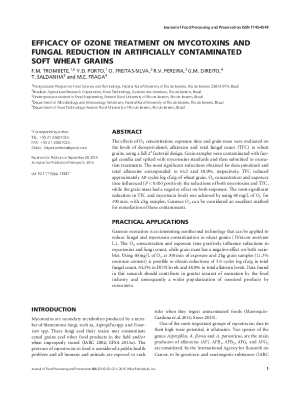 (PDF) EFFICACY OF OZONE TREATMENT ON MYCOTOXINS AND FUNGAL REDUCTION IN ...