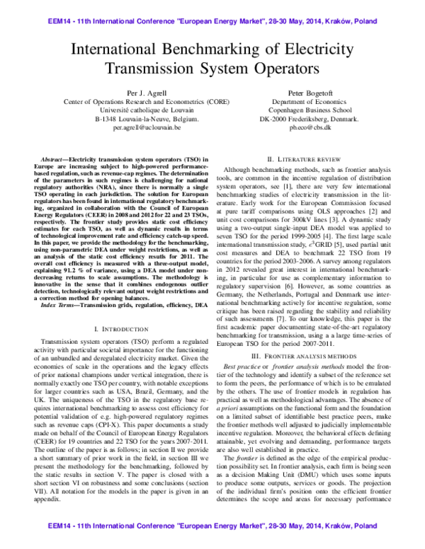 (PDF) International benchmarking of electricity transmission system ...
